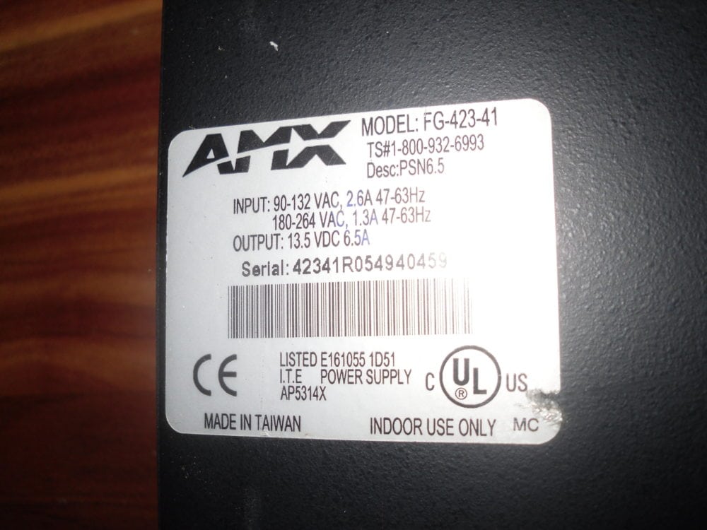 AMX Netlinx Power Supply 6.5A FG-423-41 PSN6.5 13.5vdc Output - Max ...