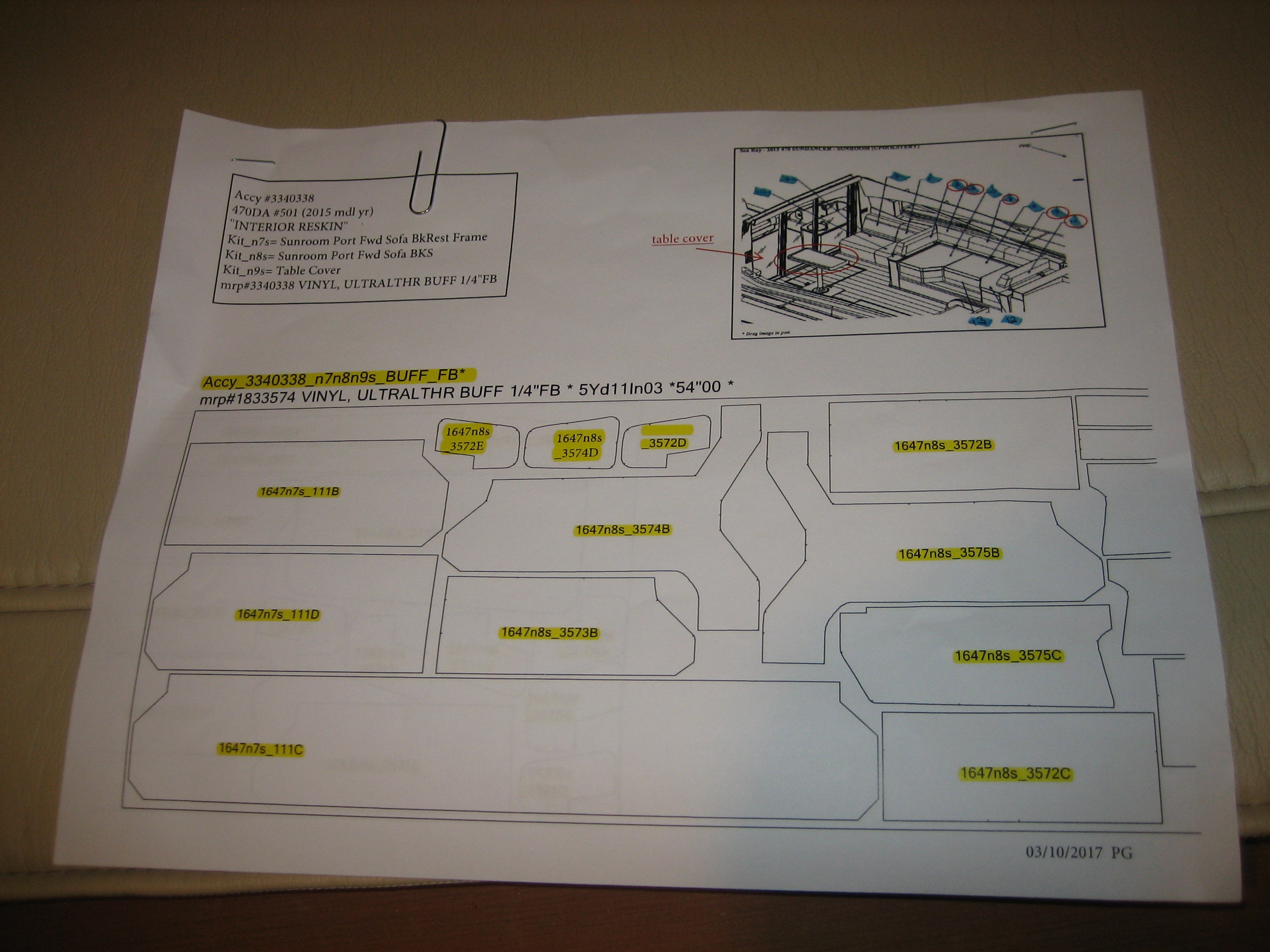 Sea Ray Tan Leather Table Cover + Extra Upholstery Pieces - NEW - 34" X ...