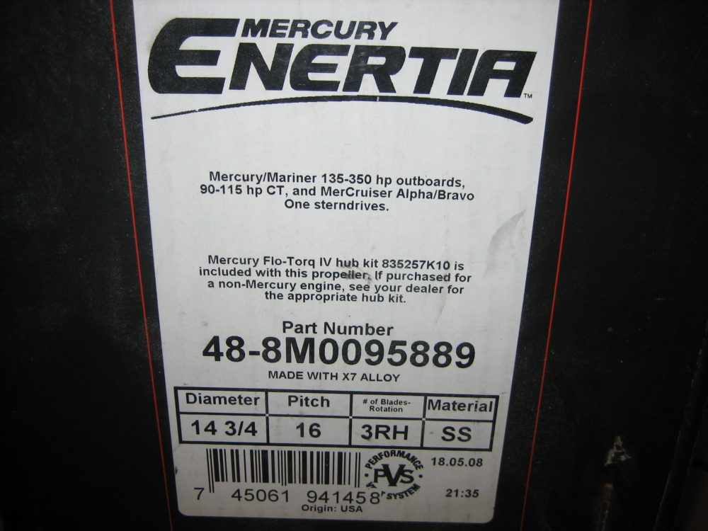 Mercury Enertia 48-8M0095889 14 3/4" 16P RH 3 Blade Prop Propeller ...