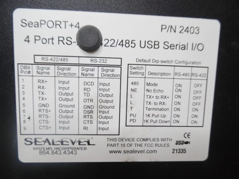 SEALEVEL 2403 USB to 4 Port RS-232/422/485 (DB9) Serial Adapter ...