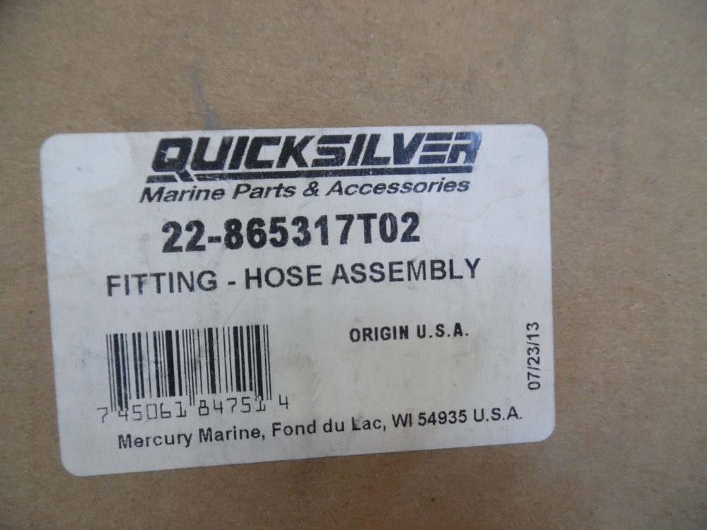OEM Mercury MERCRUISER Quicksilver 22-865317T02 HOSE FITTING ASSEMBLY ...