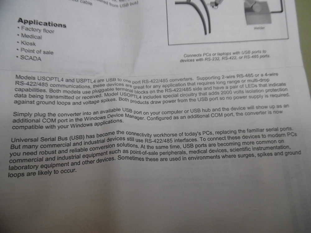 B&B ELECTRONICS USPTL4 ULINK USB TO RS-422 / RS-485 CONVERTER W ...