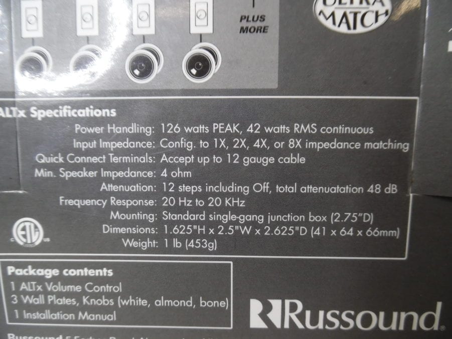 Russound ALTx 126 WATT IMPEDANCE MATCHING VOLUME CONTROL - Max Marine ...