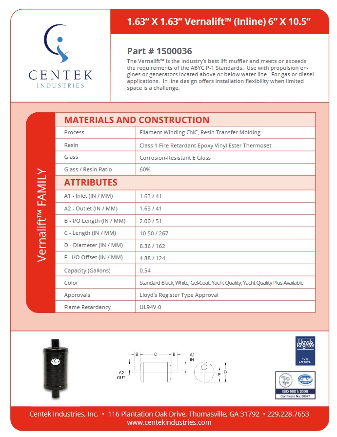 Centek Duralift Wet Marine Boat Exhaust Muffler 1.63″ X 1.63″ Vernalift ...