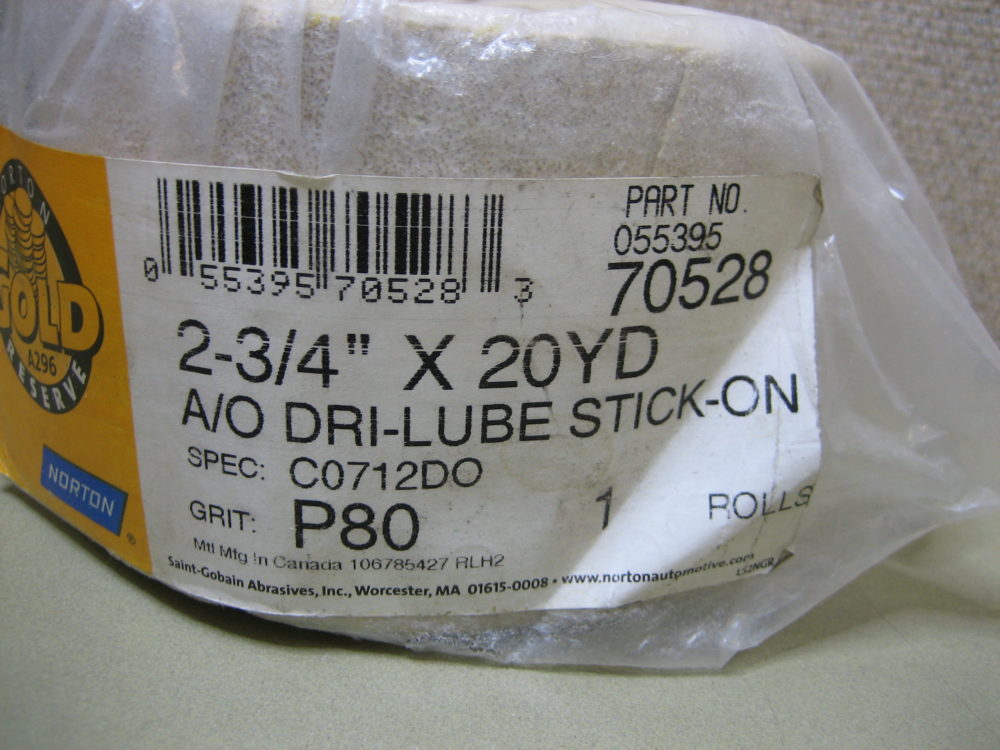 Norton 70528 A/O Dri-Lube Stick-On Sand Paper P80 Grit 2-3/4" x 20 YD ...