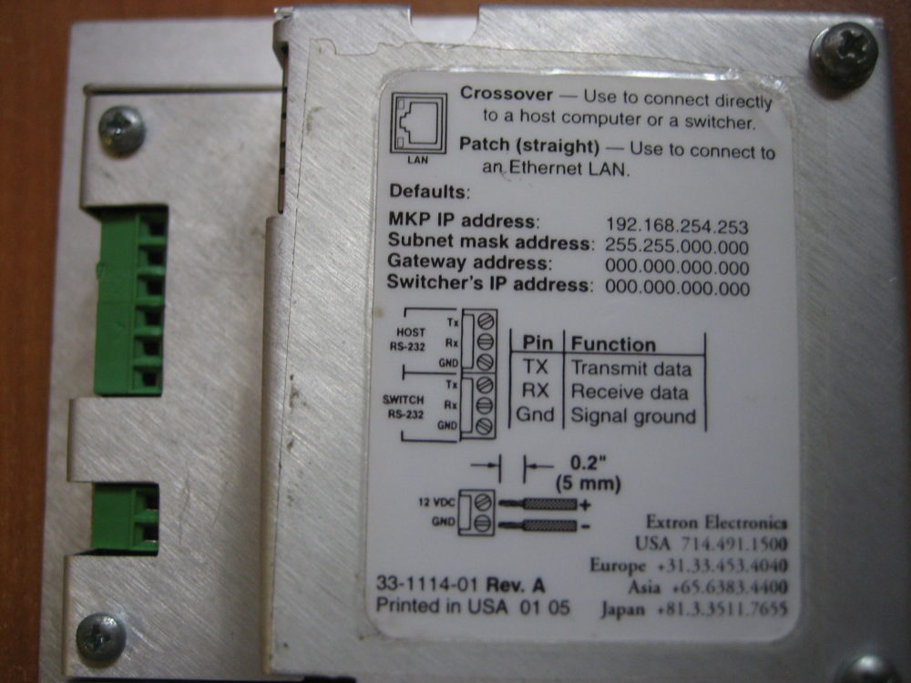 Extron Electronics MKP 2000 XY Remote control Panel for Extron Matrix ...
