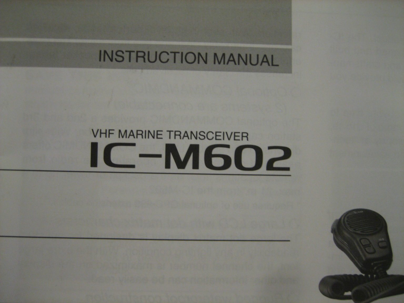 ICOM IC-M602 VHF Marine Transceiver Instruction Manual - Free Shipping ...