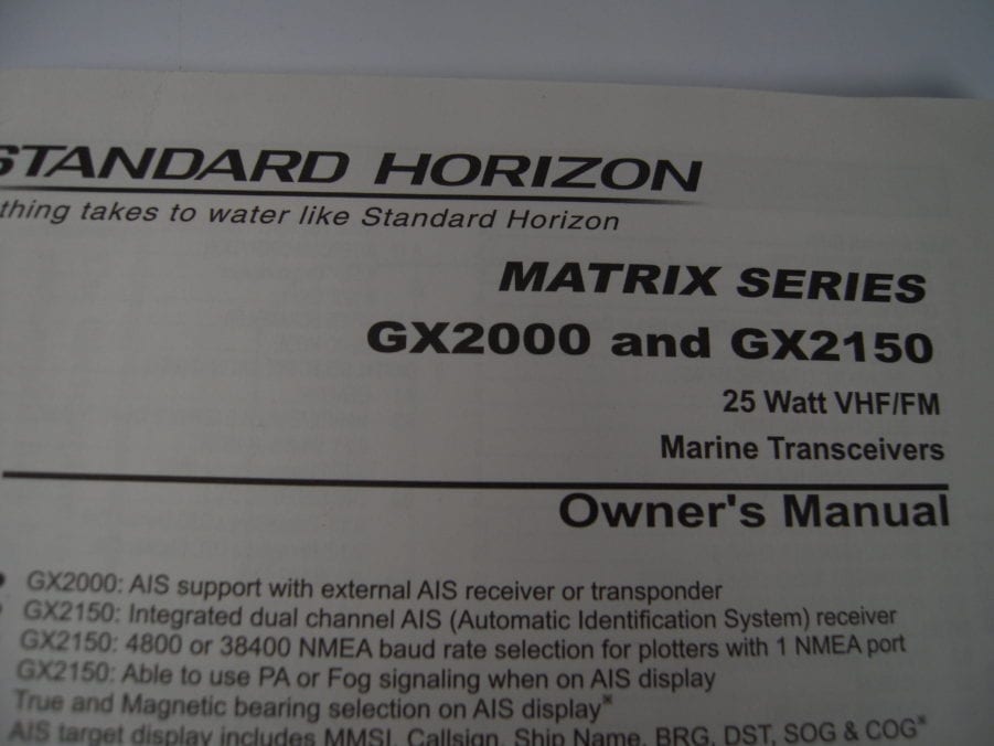 Standard Horizon Matrix Series GX2000/2150 Marine Transceivers Owner's ...