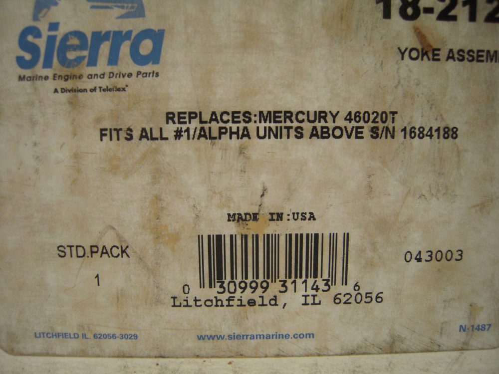 Sierra 18-2125 Yoke Assembly *Replaces Mercruiser 46020T02 39384 46020 ...