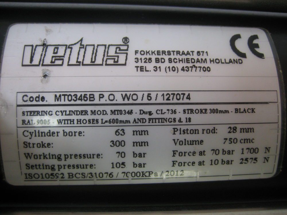 Vetus Commercial Craft Hydraulic Steering Cylinder Ram Type MT0345B ...