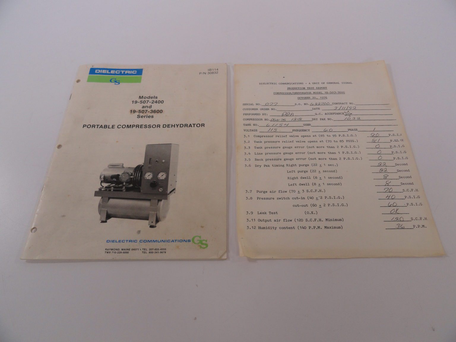 Dielectric 19-507-3600 Portable Compressor Dehydrator - Local Pickup ...