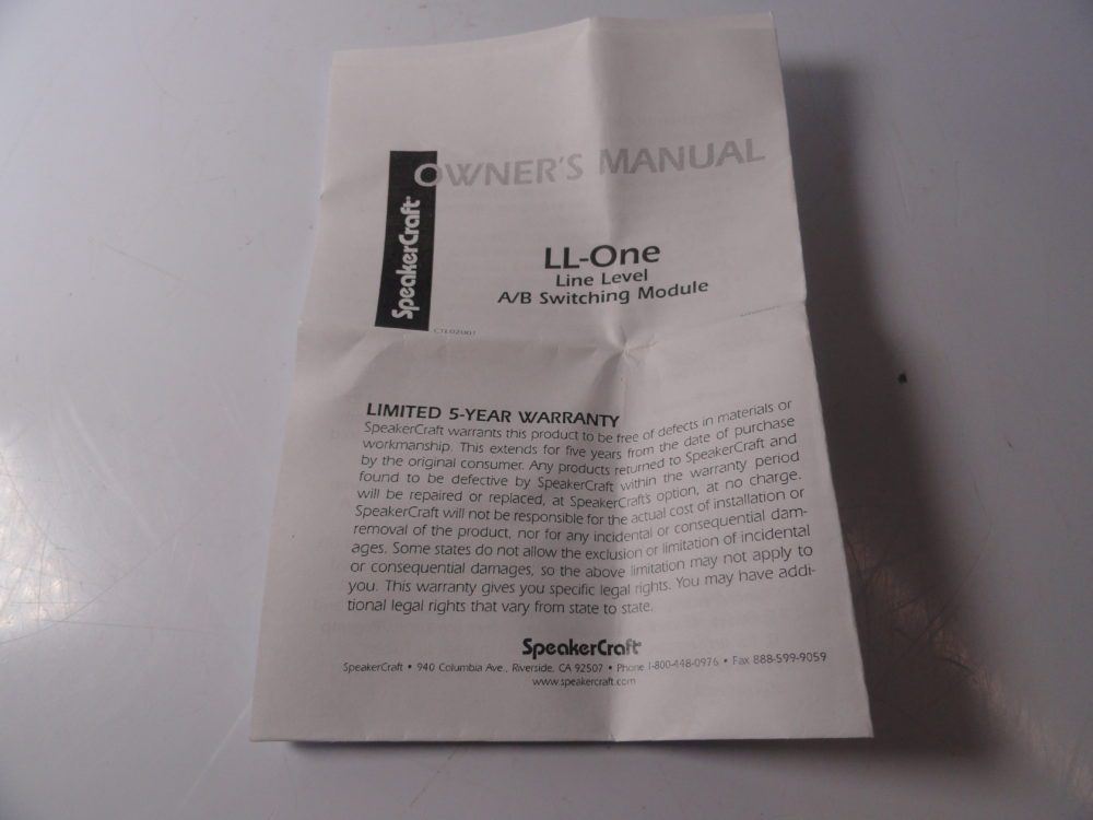 Speakercraft LL-One Line Level Audio A/B Switch - Max Marine Electronics