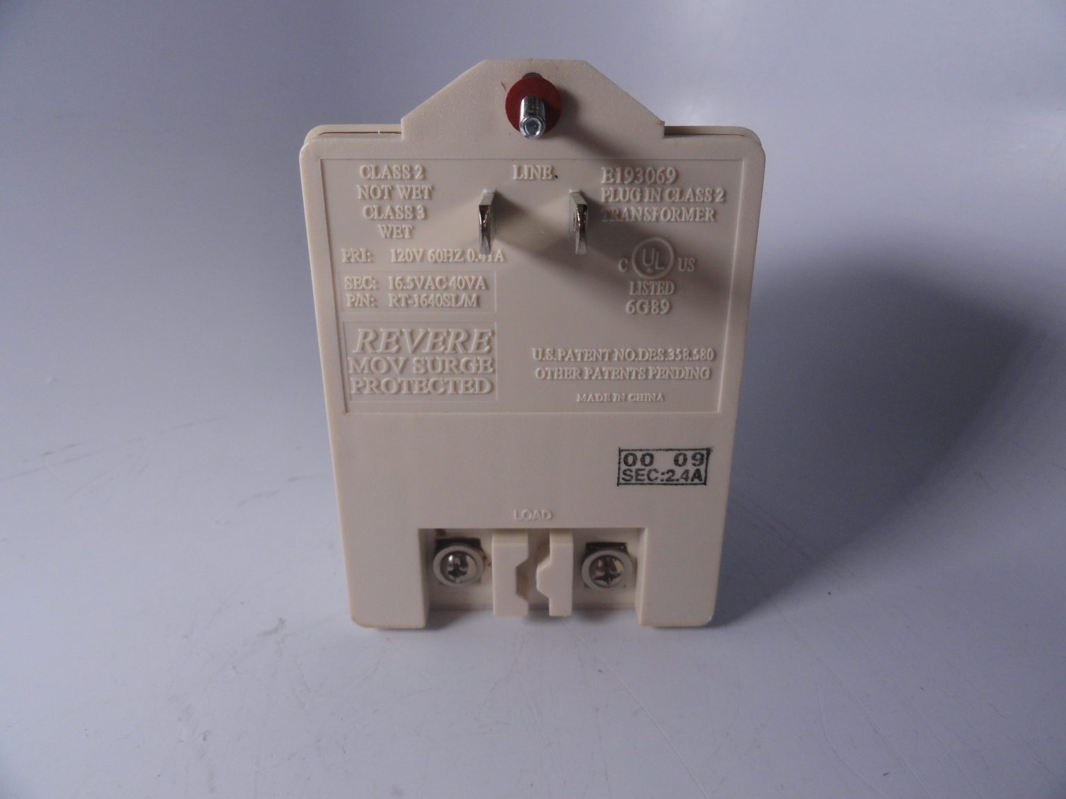 Revere RT-1640SL/M 16.5VAC 40VA Class II UL Encased Plug-in Transformer ...