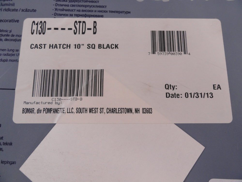 Bomar C130 / 201210516 Cast Hatch 10" Square (Black) - Free US Shipping ...