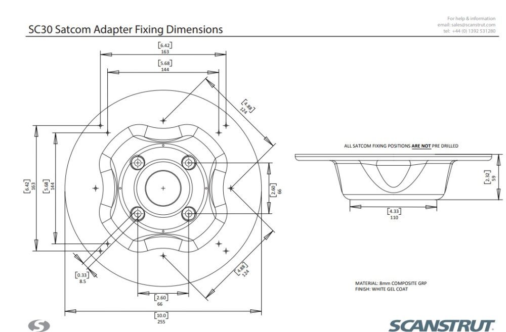 Scanstrut SC30 Adapter Mount for 12" Satcom Domes - May work for Radar ...