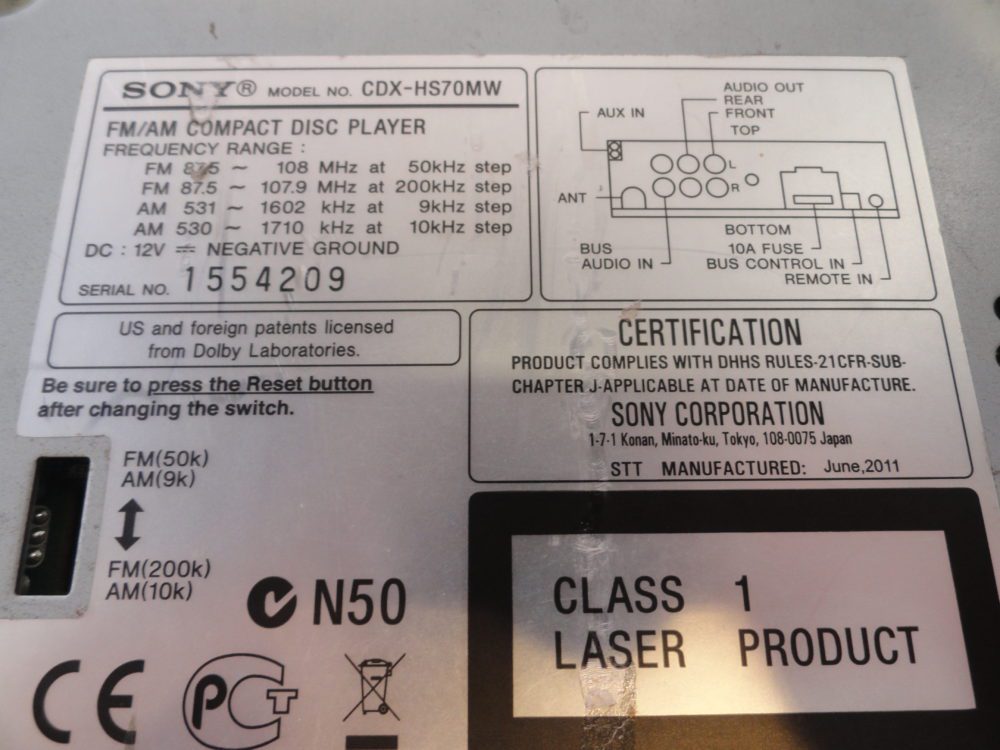 Sony CDX-HS70MW Marine CD Player - Parts or Repair - Max Marine Electronics