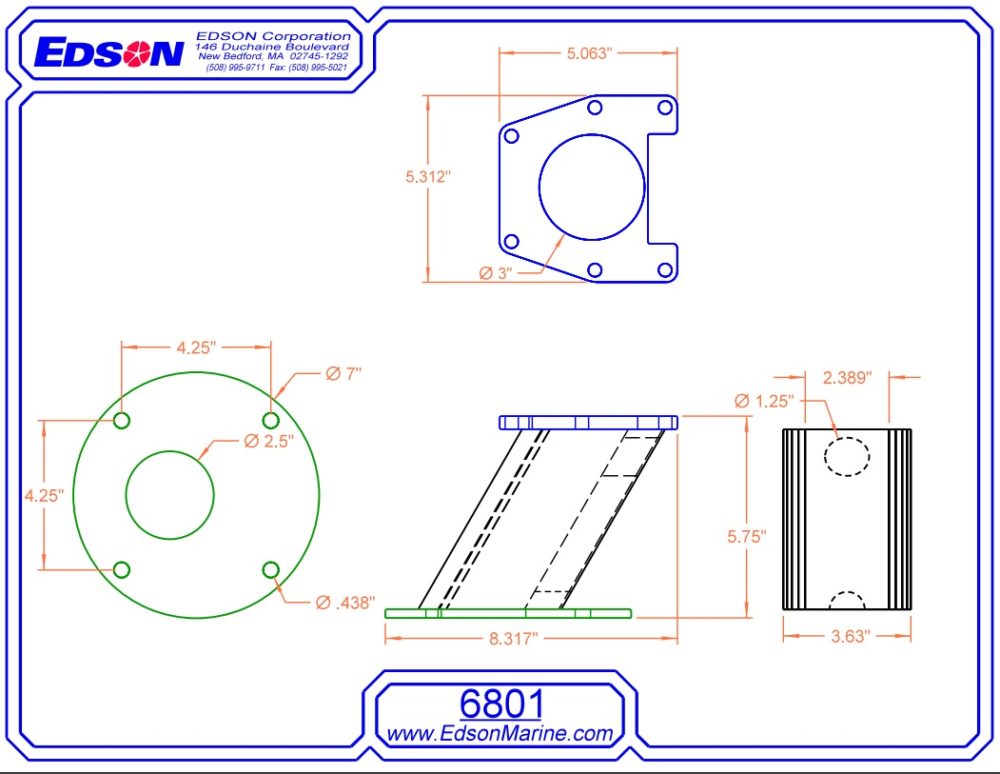 Edson Vision Series *NEW* - 6801 68010 6" Aft Angled Radar Mount Base ...