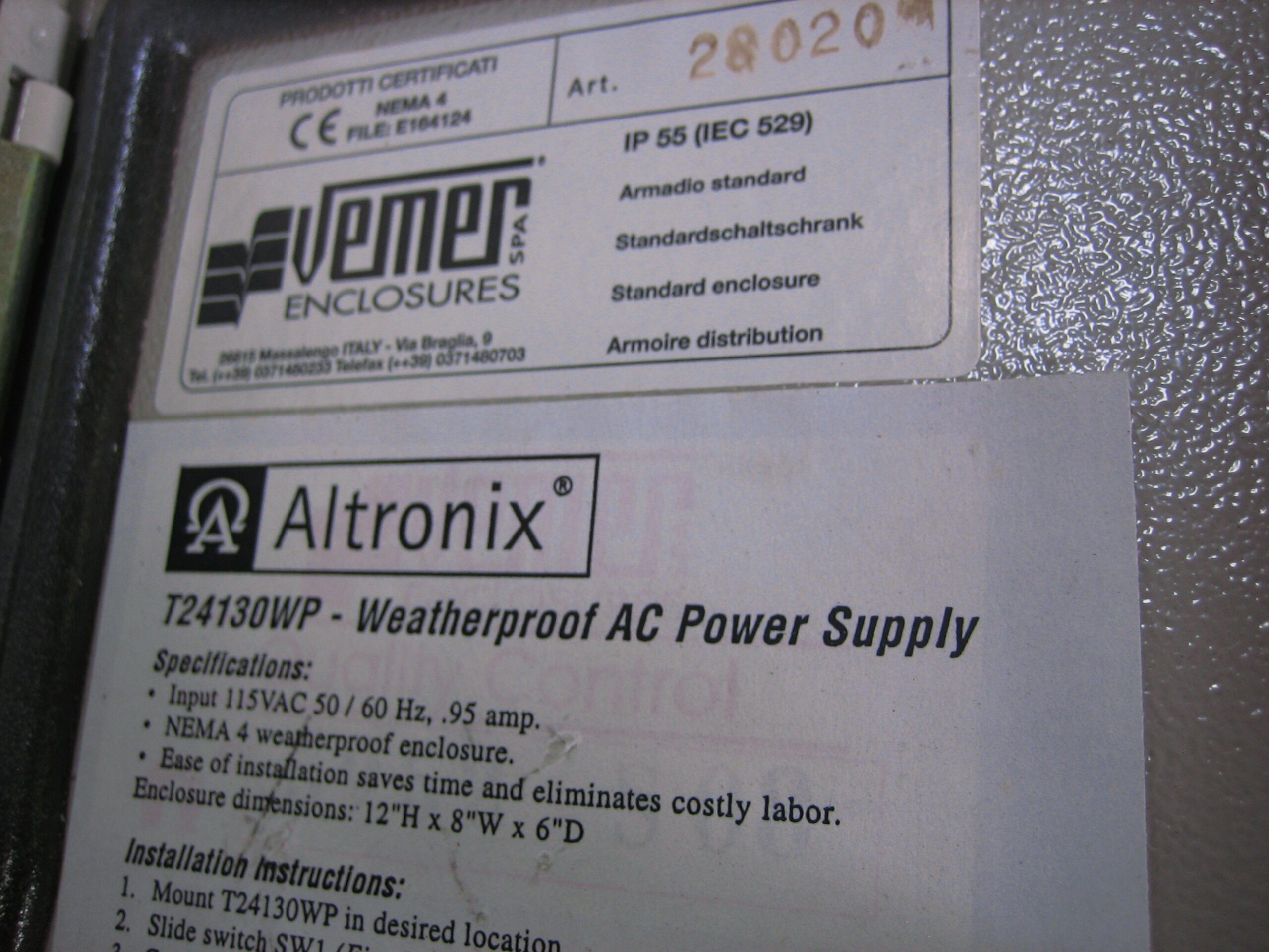 Altronix T24130WP Weatherproof AC Power Supply 115VAC to 24VDC - Free ...