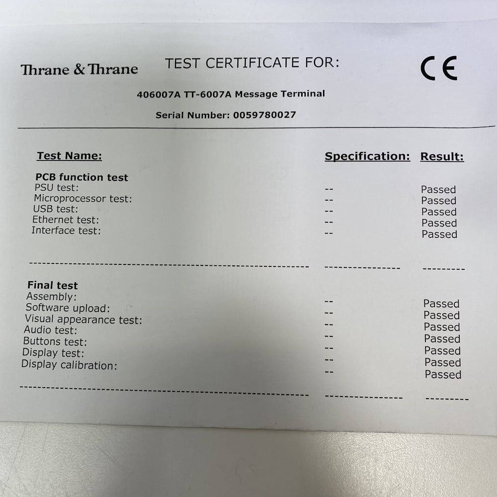 Sailor Cobham Thrane & Thrane TT-6007A 406007A Message Terminal *NEW ...