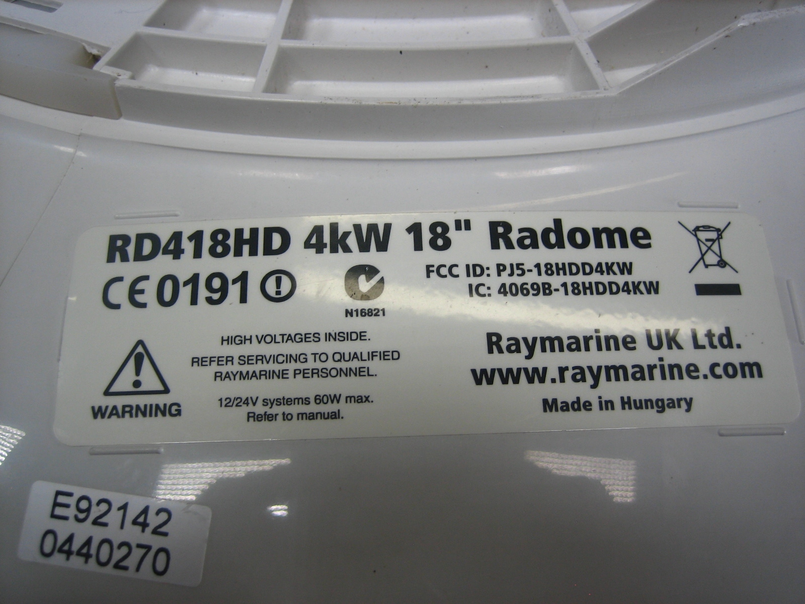 Raymarine 4kw RD418HD Color Radome 18'' w/ 10M Cable - Tested Good ...