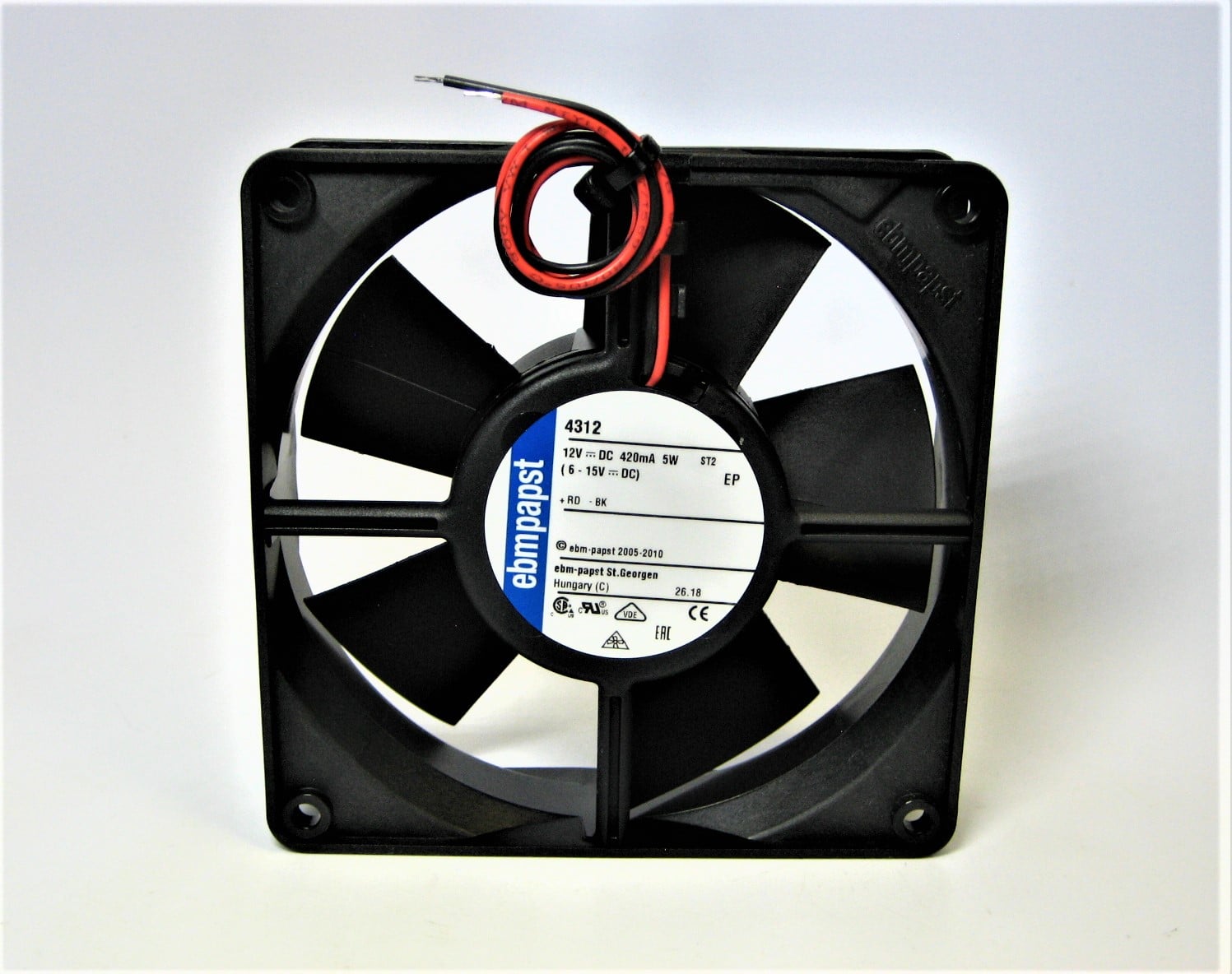EBM-PAPST 4312 Black 4-1/2" Square 12VDC Axial Compact Cooling Fan ...