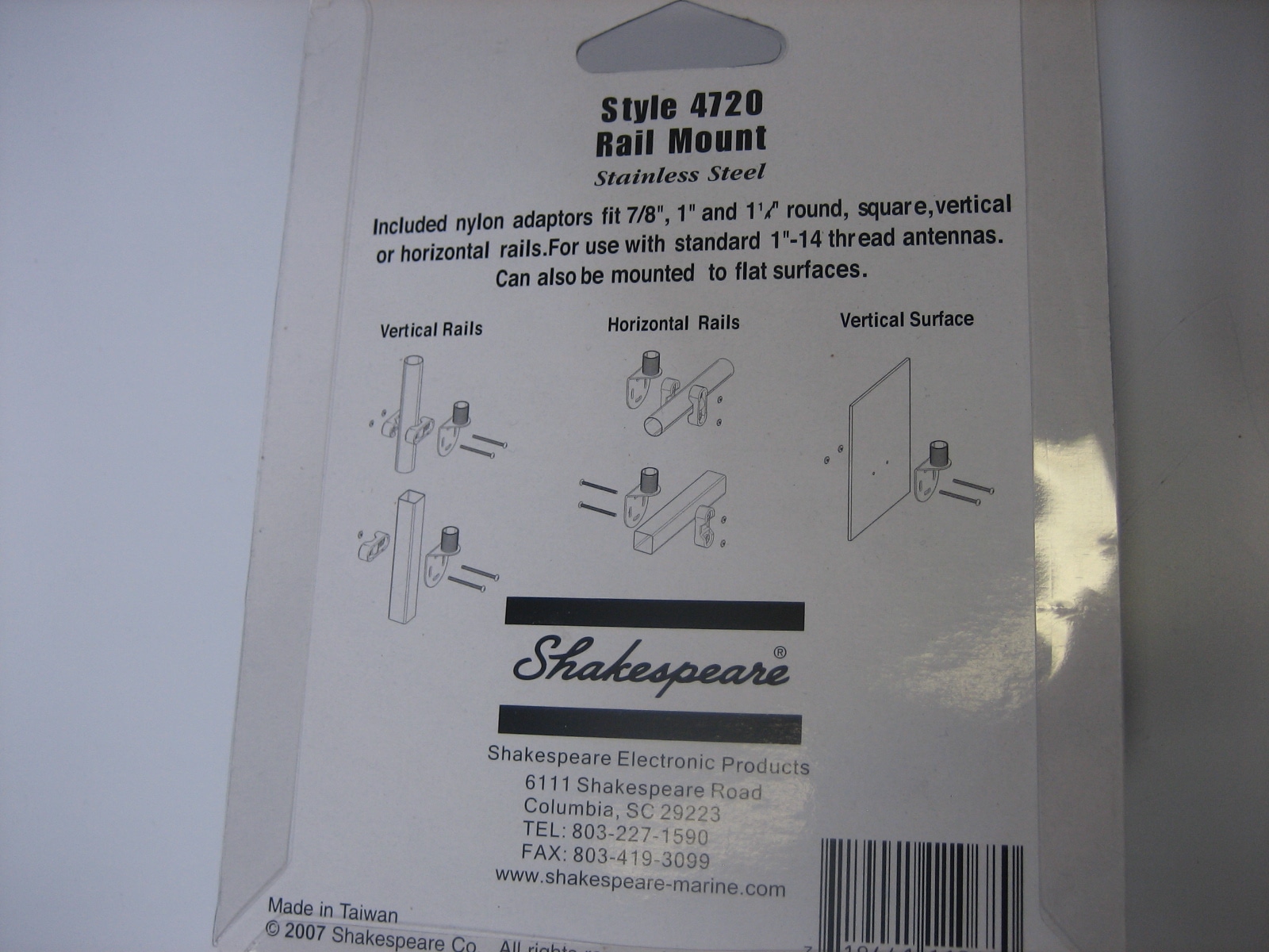 Shakespeare 4720 Stainless Steel Rail Mount w/1"-14 Thread Fits 7/8"-1 ...