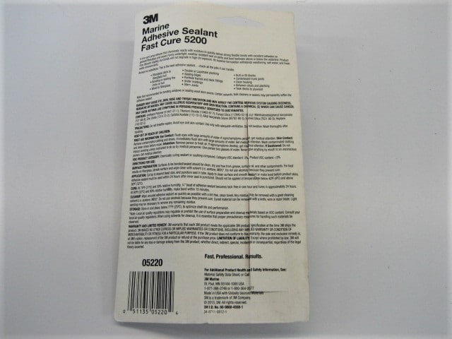 3M Marine Adhesive Sealant 5200FC Fast Cure, White, 3 oz Tube - Free ...