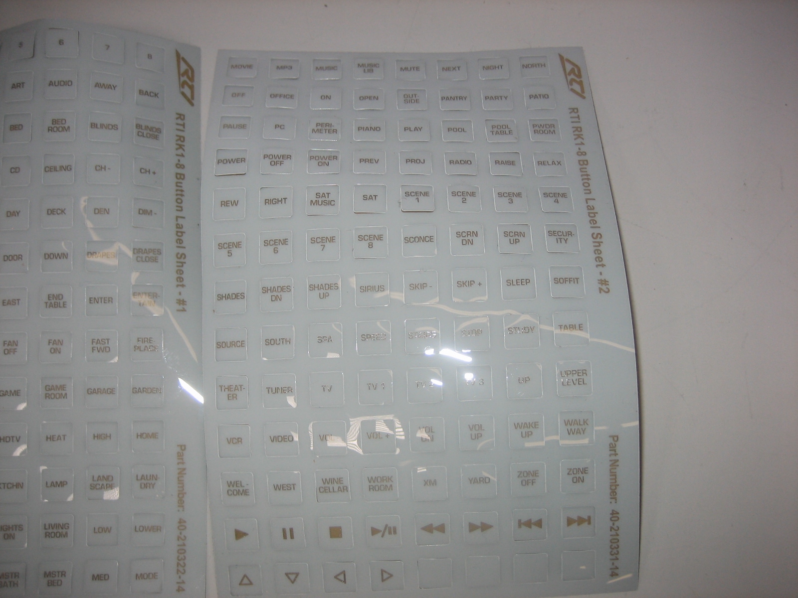 RTI RK1 8 Button Parts - Clear Lenses, Stickers, Plates, Fascias Etc ...