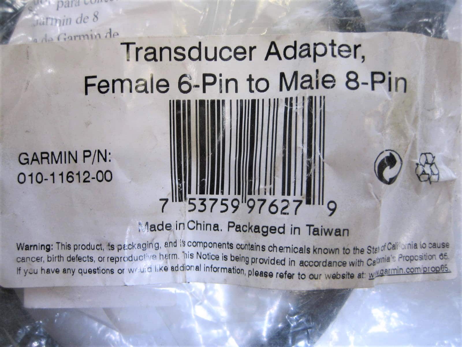 Garmin 010-11612-00 8-pin Male to 6-Pin Female Transducer Adapter - NEW ...