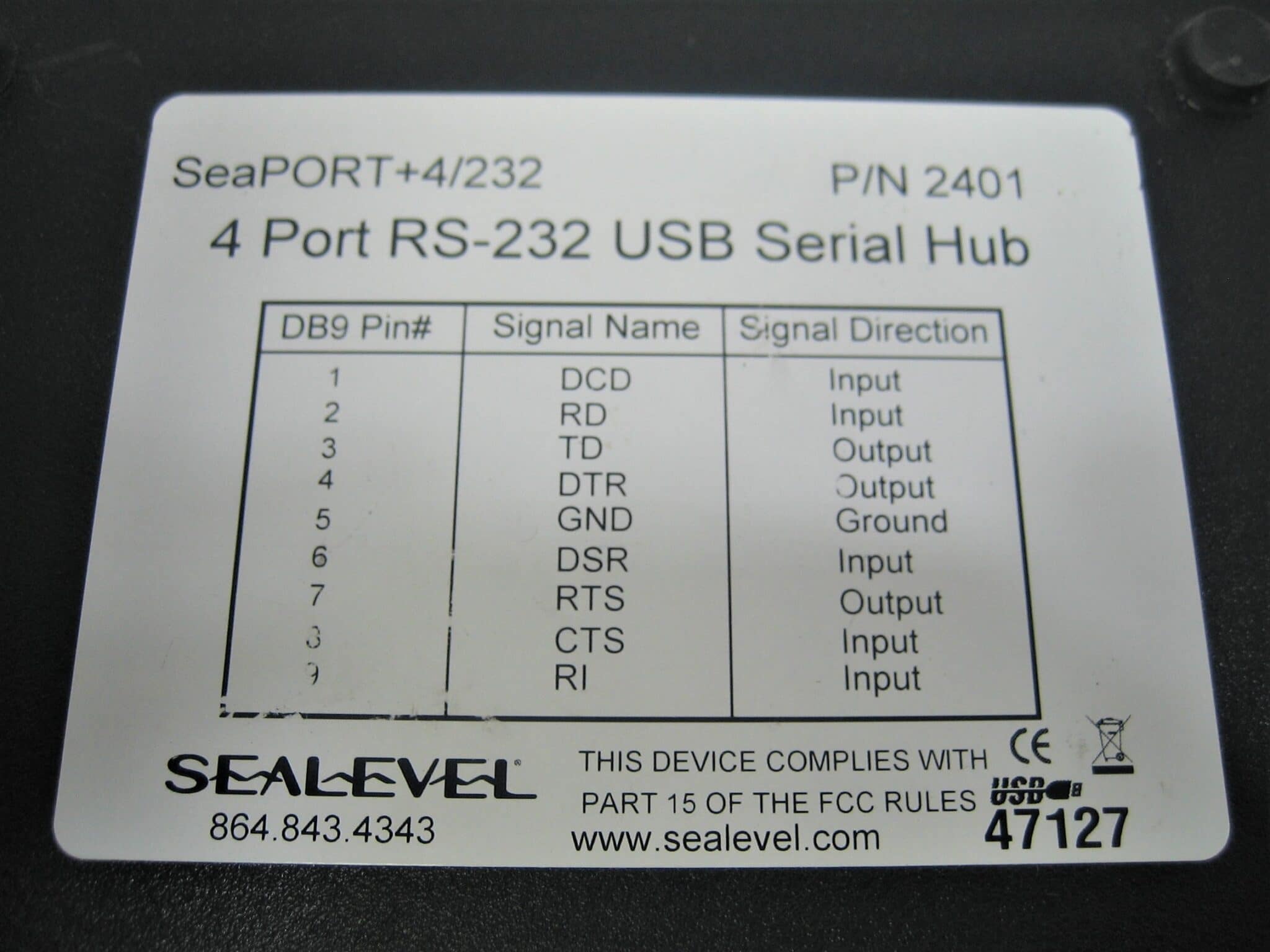SeaLevel / SeaLINK USB to 4-Port RS-232 DB9 Serial Interface Adapter ...