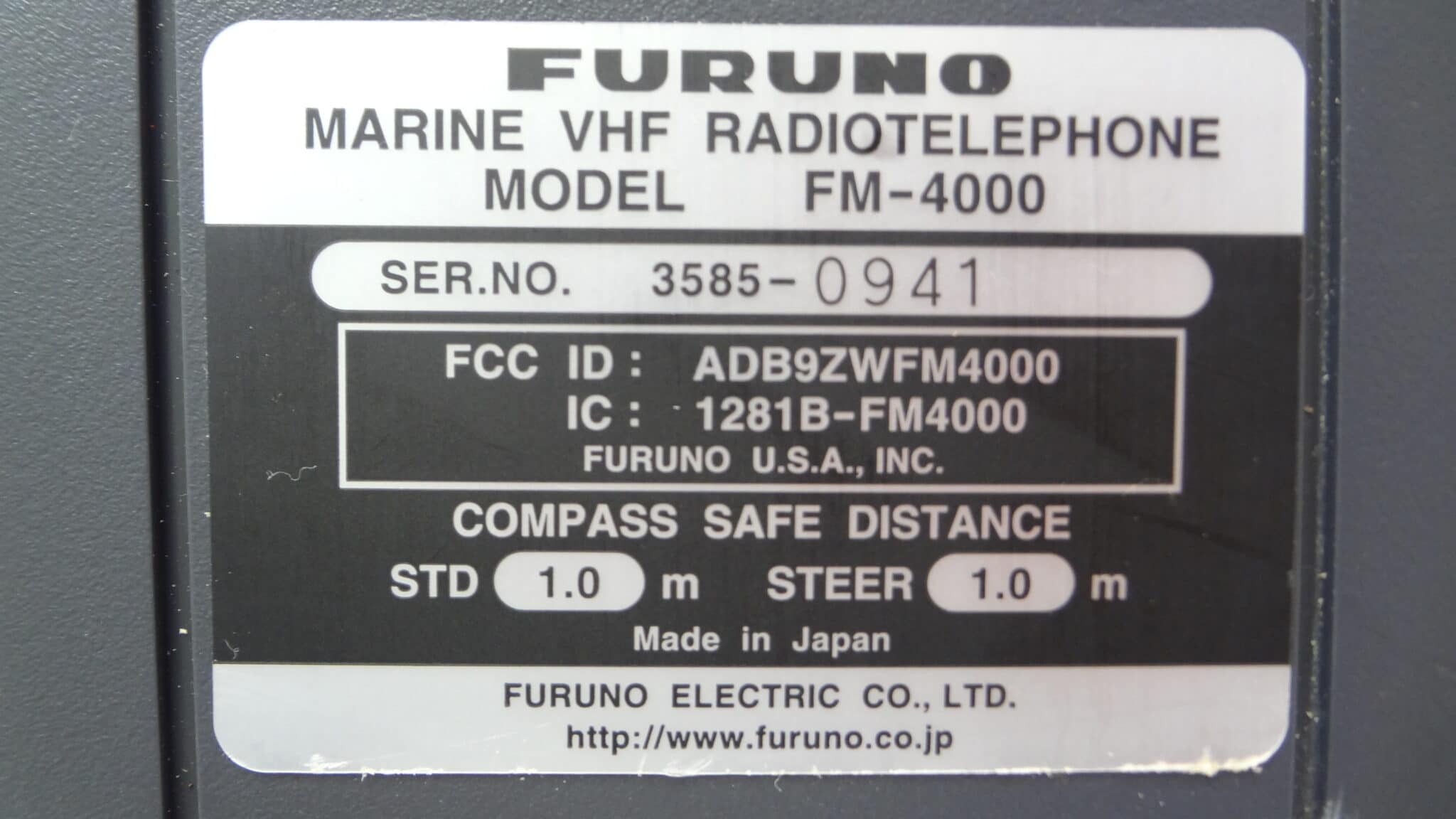 Furuno FM-4000 Submersible Marine VHF Radiotelephone Transceiver w ...