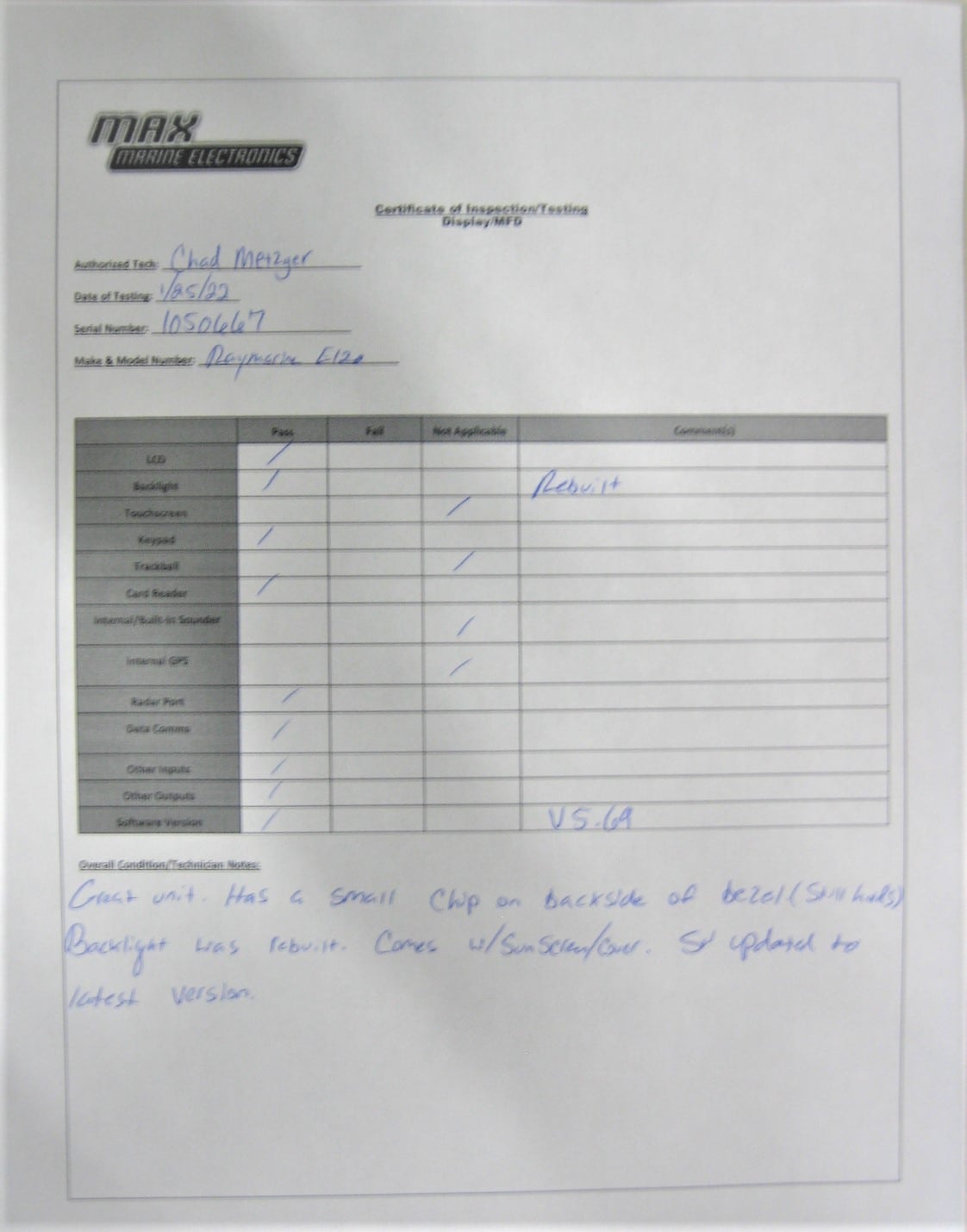 Raymarine E120 Classic Display w/Bezel-Sun Cover/Rebuilt BL-E02013 ...