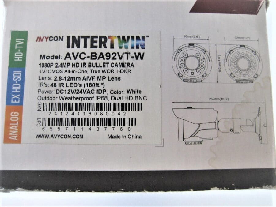 Avycon Intertwin Bullet Camera AVC-BA92VT-W - HD TVI / EX SDI & HD SDI ...