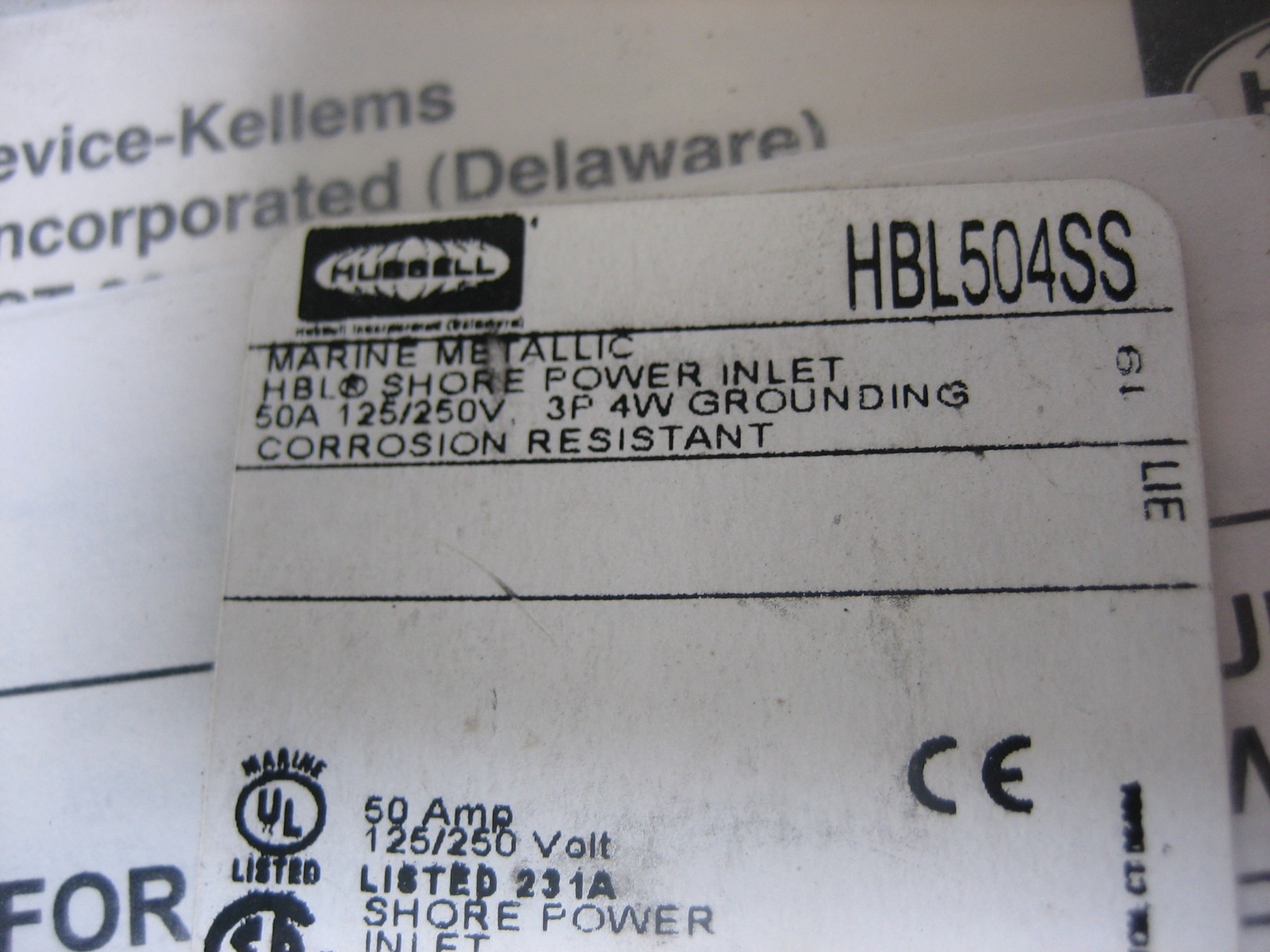 Hubbell HBL504SS 50A 125/ 250 Volt Stainless Steel Shore Power Inlet ...