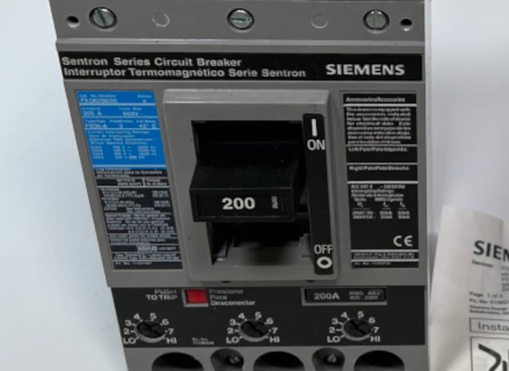 Siemens FXD63B200 200A 600V FXD6-A 3 Pole Sentron Series Circuit ...