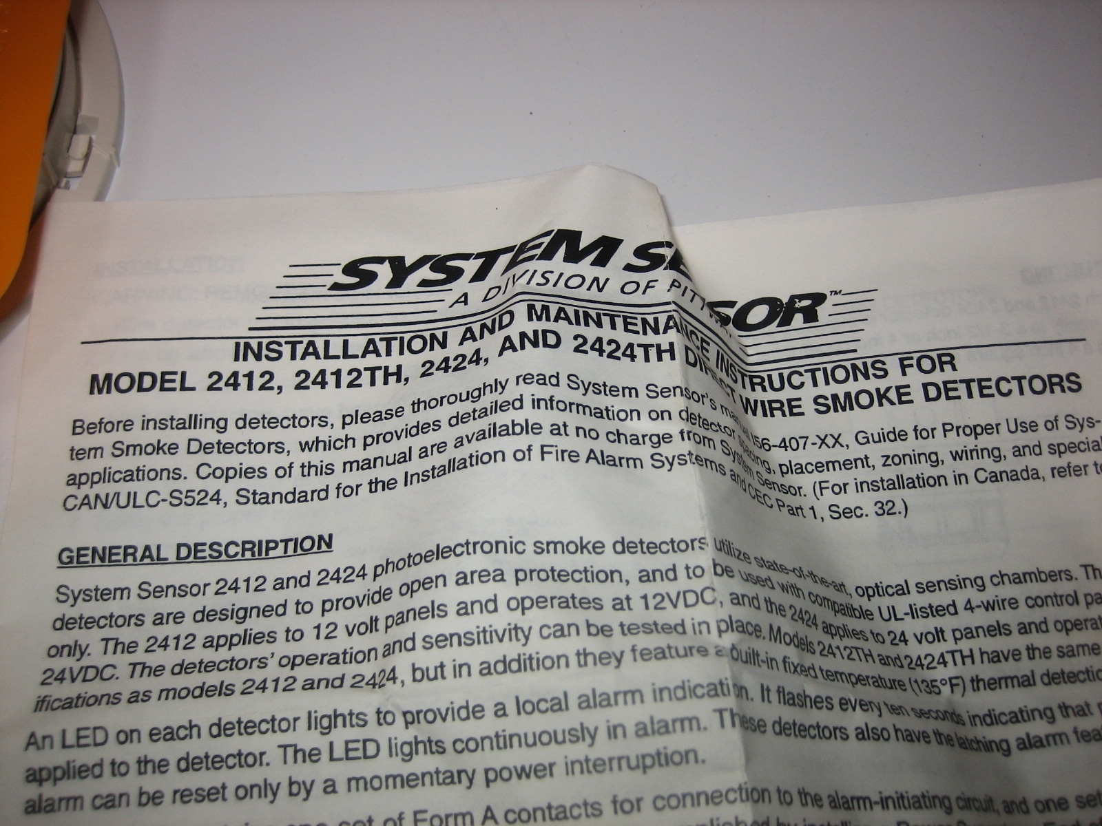 System Sensor 2412 - Direct Wire Smoke Detector - NEW OLD STOCK OPEN ...