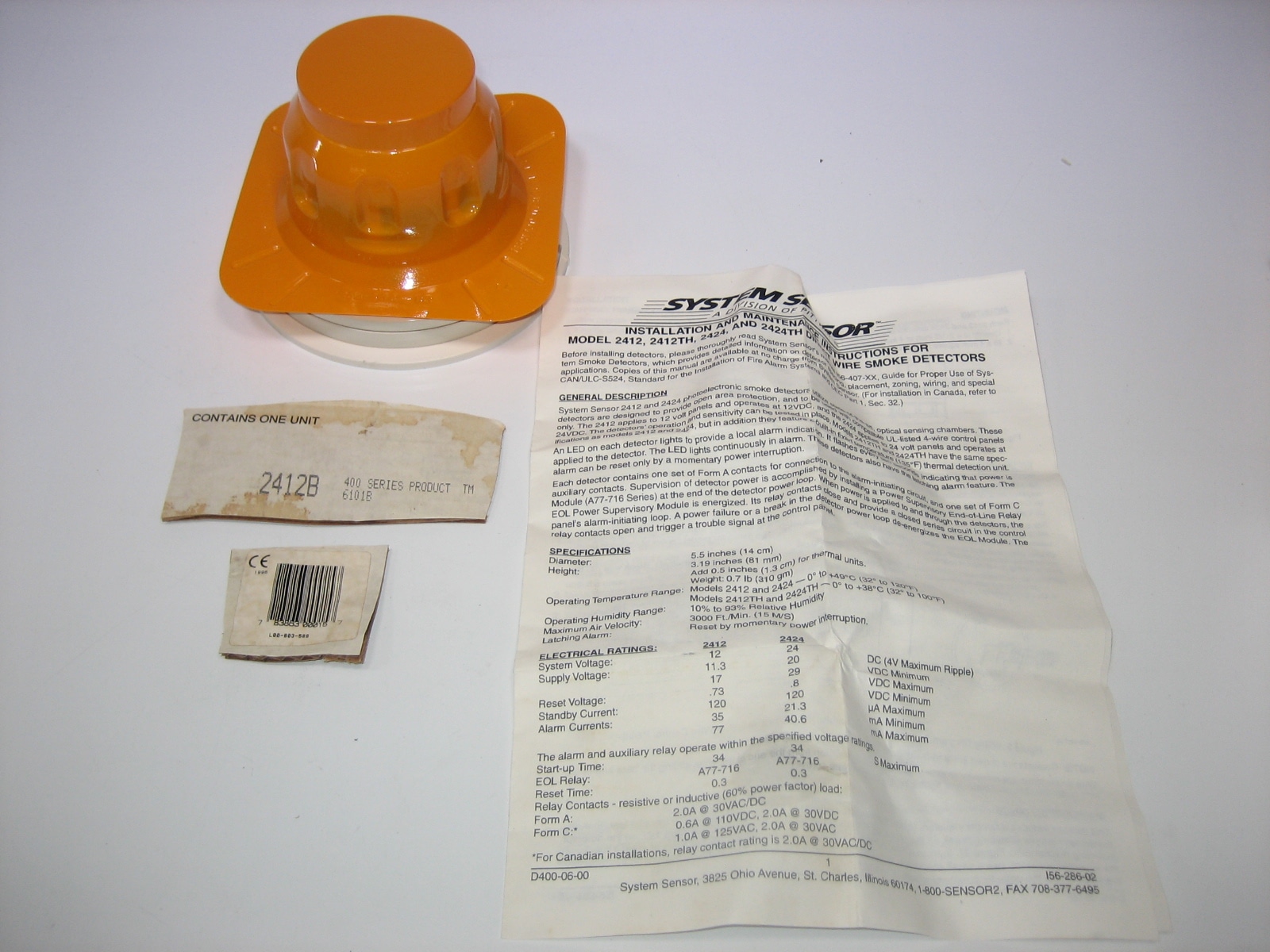 System Sensor 2412 - Direct Wire Smoke Detector - NEW OLD STOCK OPEN ...