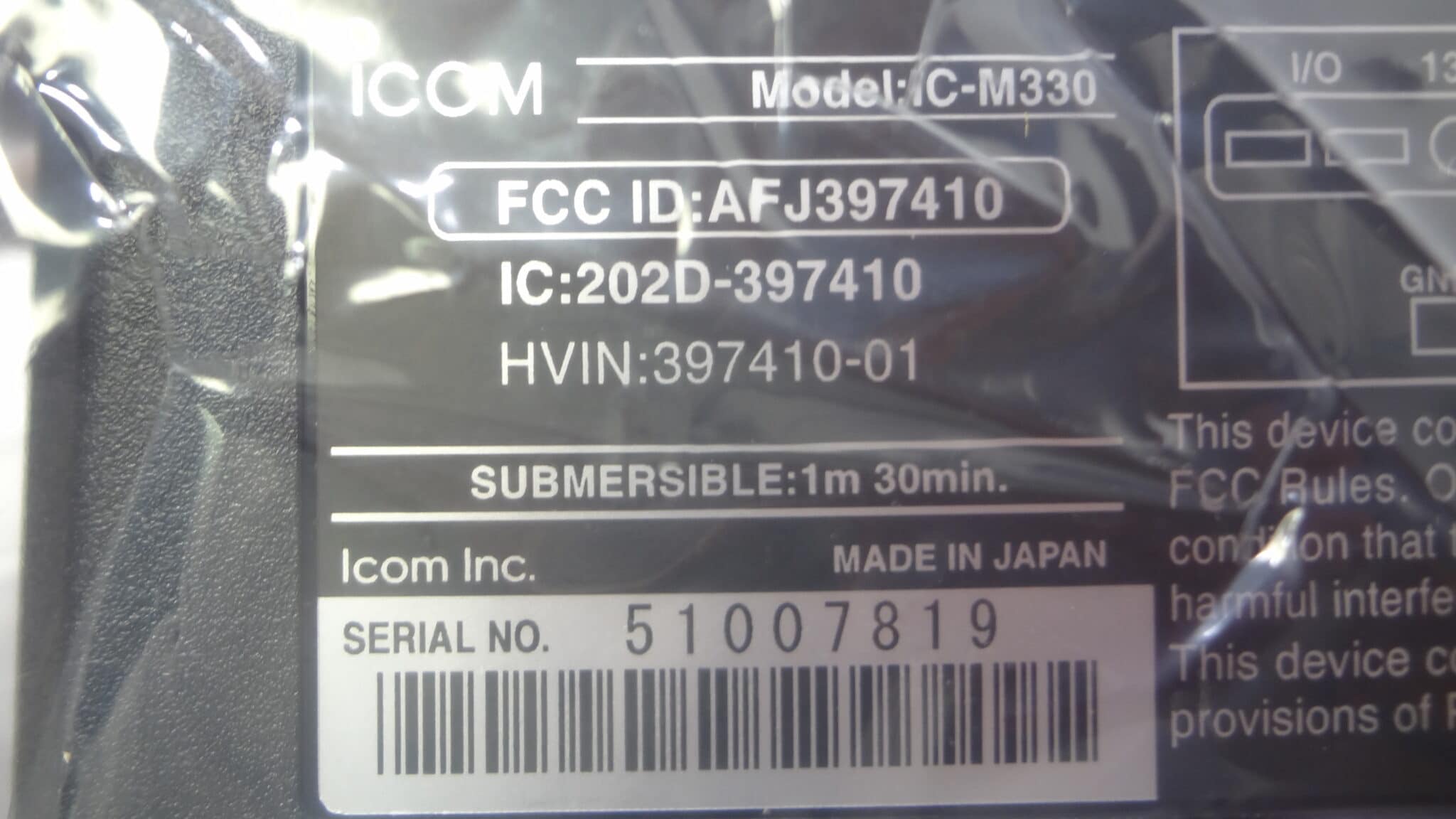 Icom IC-M330 Compact Submersible Marine VHF Transceiver Unit with Mic ...