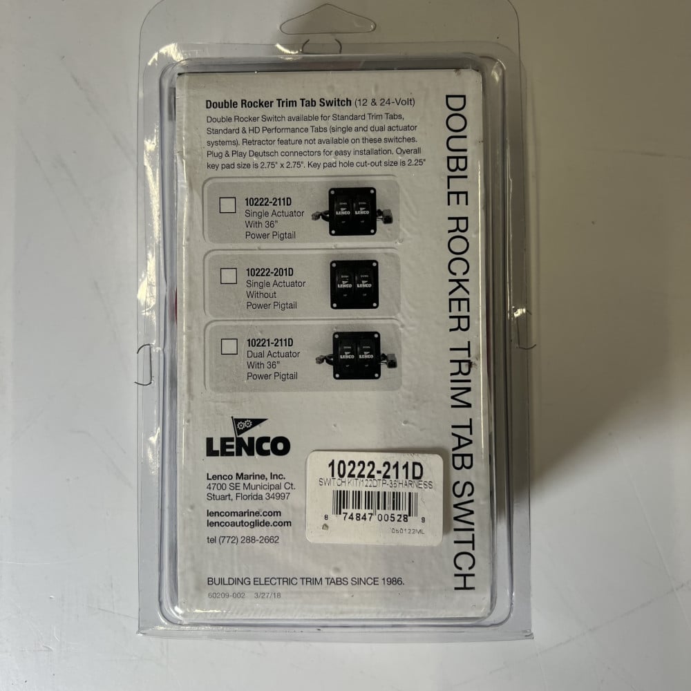 Lenco Double Rocker Trim Tab Switch Kit 10222-211D 12/24v 36" Harness ...