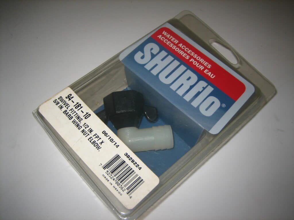 SHURflo 94-181-10 1/2" FPT x 5/8" Hose Barb with Wing Nut 90 Degree ...