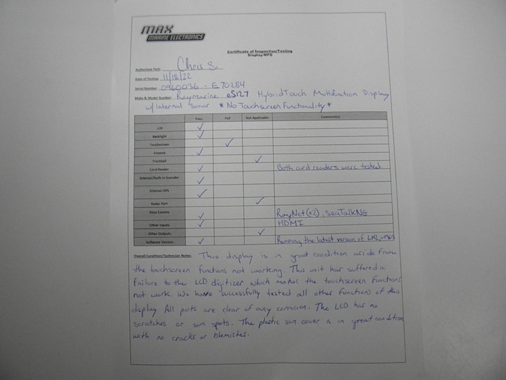 Raymarine eS127 Lighthouse 2 MFD E70284 **NO TOUCH** – Tested - 90 Day ...