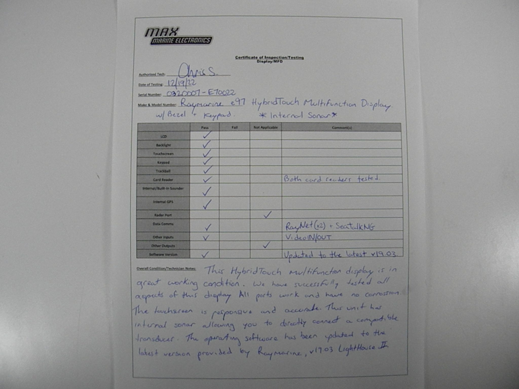 Raymarine e97 HybridTouch MFD Display - E70022 - TESTED - 90 Day ...