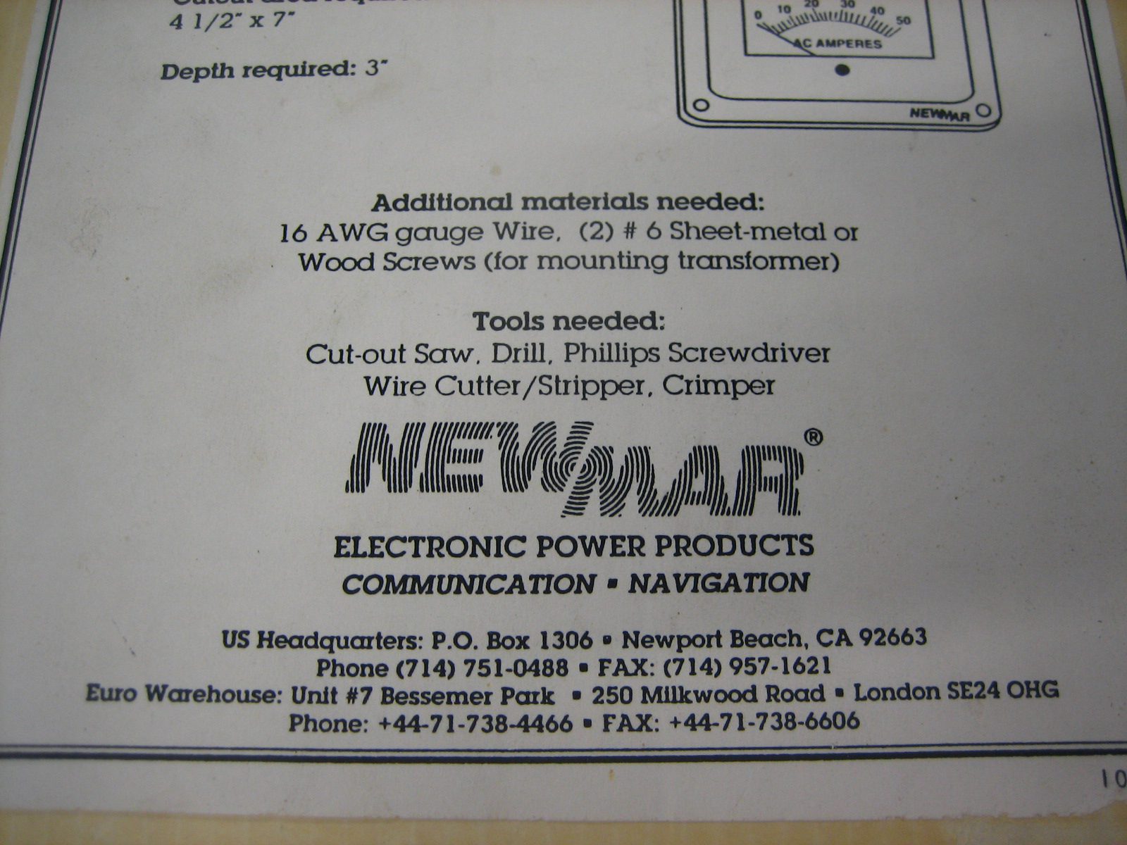 Newmar Meter-1A Marine Boat Electrical AC Volt Amp Meter 120VAC, 50a ...