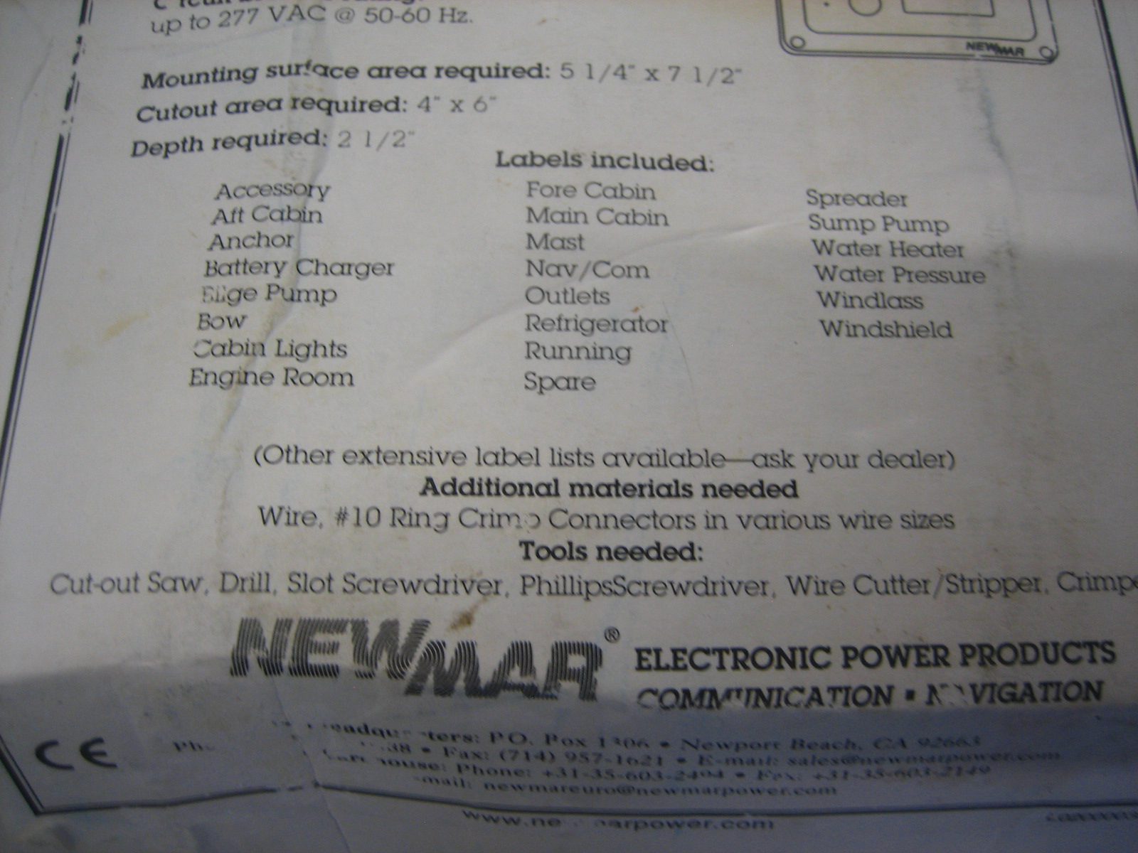 Newmar AC-1 Marine Boat Electrical AC Master Breaker Panel w/ Labels ...