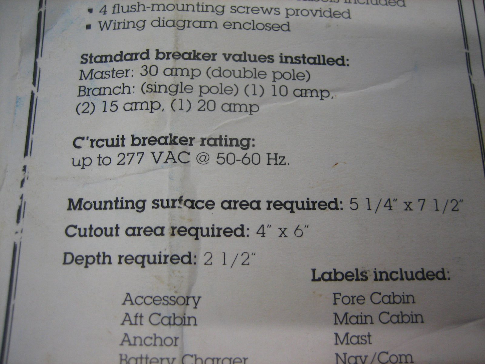 Newmar AC-1 Marine Boat Electrical AC Master Breaker Panel w/ Labels ...