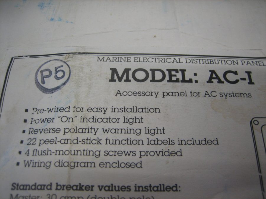 Newmar AC-1 Marine Boat Electrical AC Master Breaker Panel w/ Labels ...
