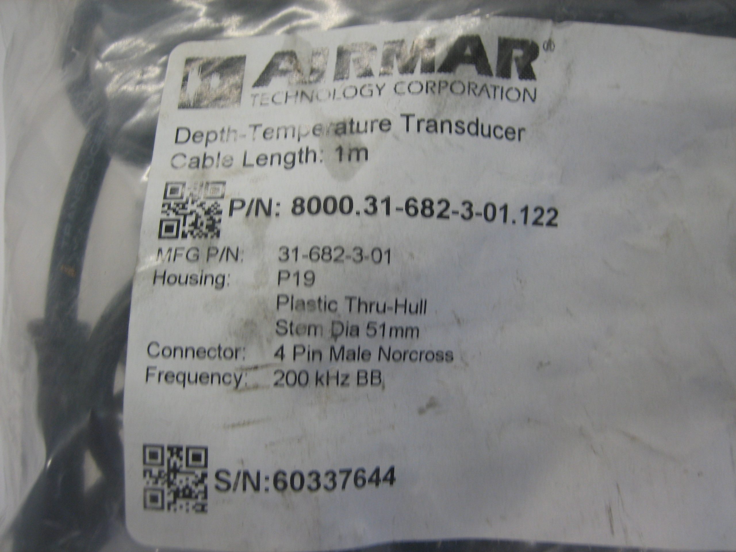 Hawkeye Norcross Marine 8000.31-682-3-01.122 Depth Transducer 4-Pin ...