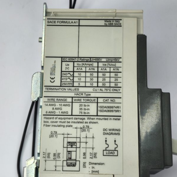 ABB Sace Formula A1A 100 Low Voltage Case Circuit Breaker 240VAC/250VDC ...
