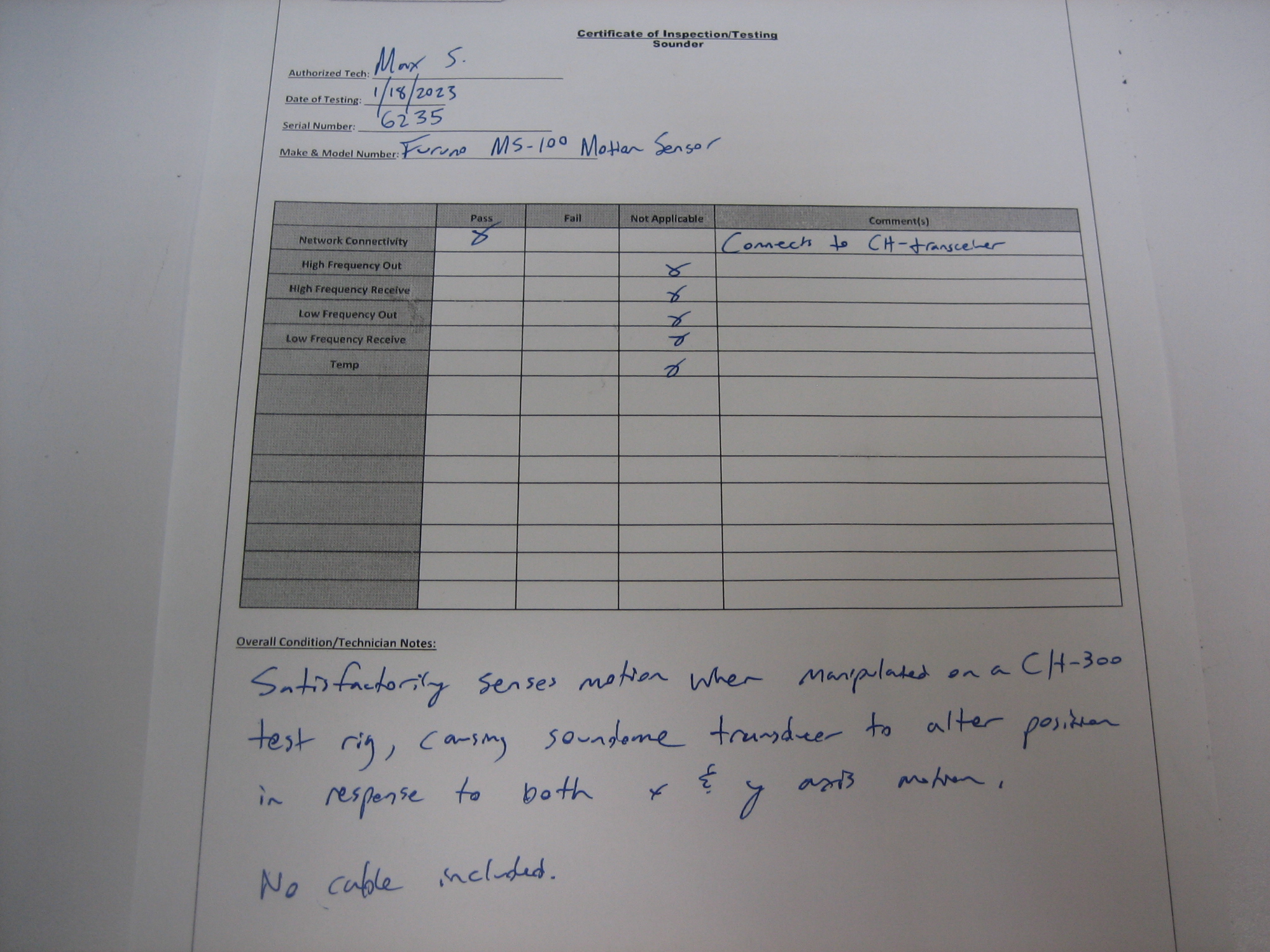 Furuno MS-100 Motion Sensor *TESTED* CH-250 CH-270 CH-300 Searchlight ...