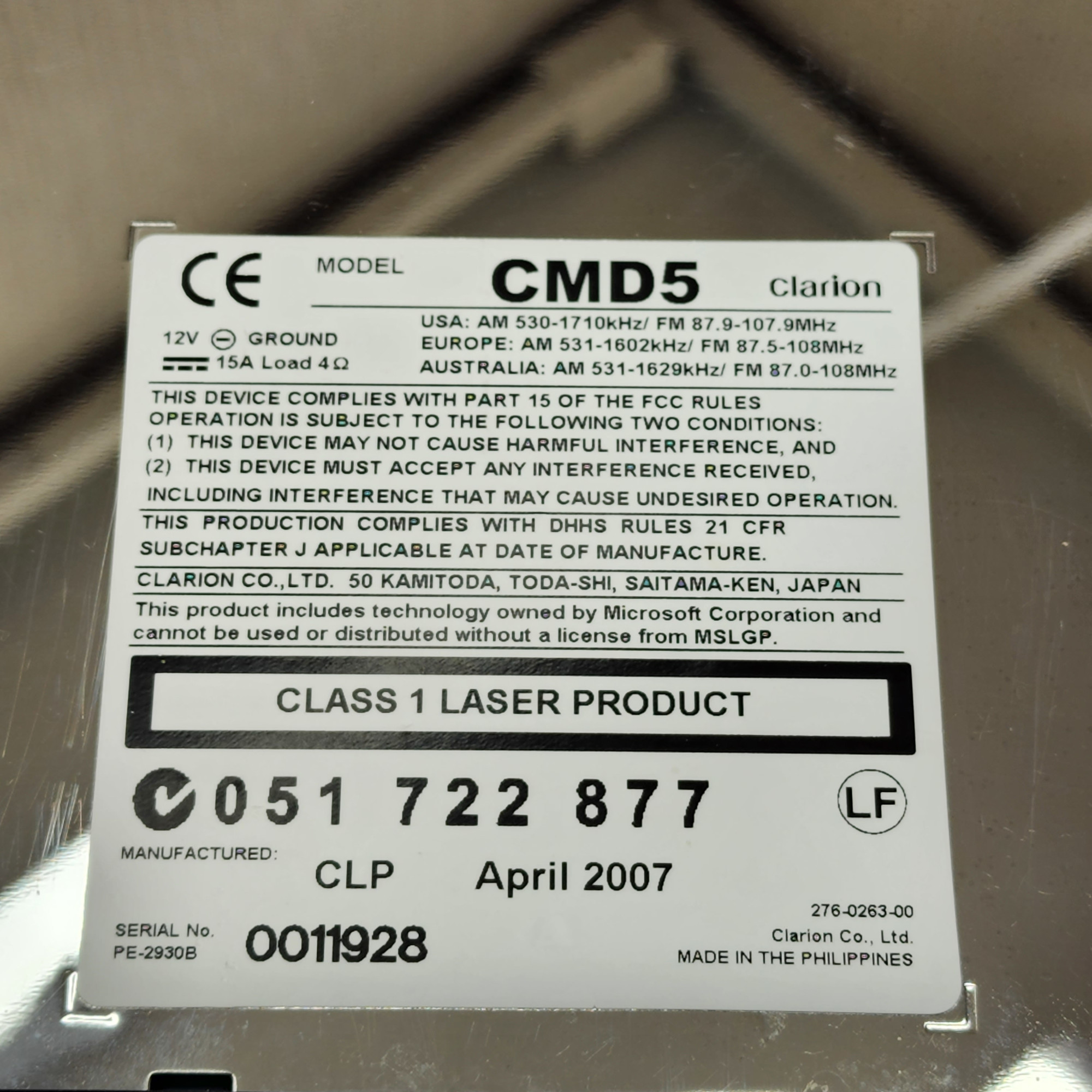 Clarion - CMD5 Marine CD/MP3/WMA Receiver - FOR PARTS/AS IS - SEE DESCRIPTION - Max Marine ...